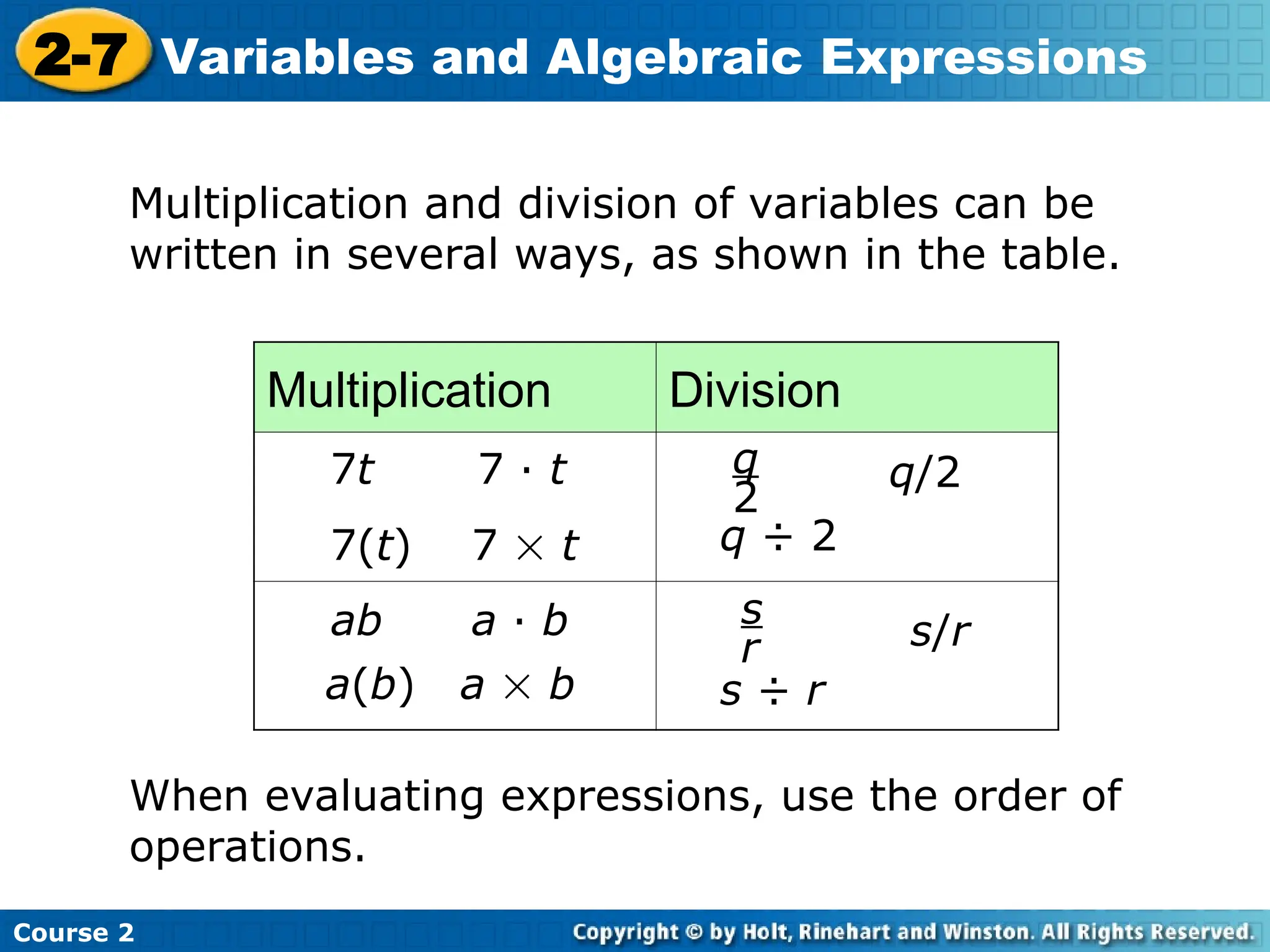Lesson Variable and Algebraic Expressions.ppt