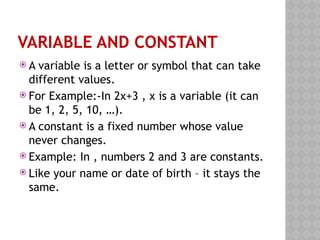 variable and constant ppt of mathematics | PPTX