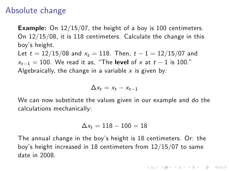 Variable, absolute change, percent change