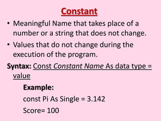 Variable, constant, operators and control statement | PPTX