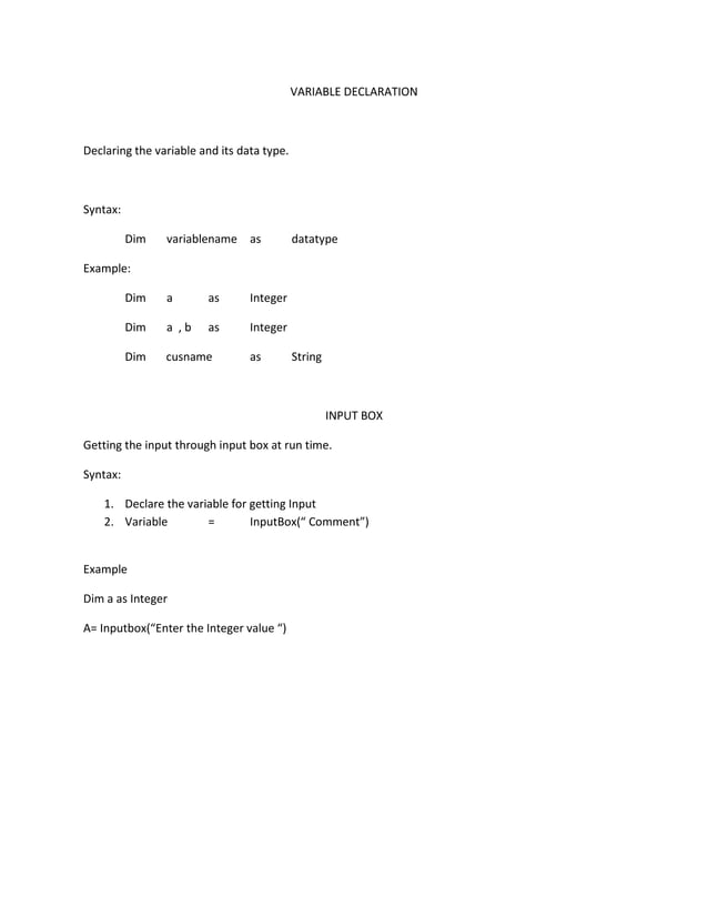 Variable declaration | DOCX | Programming Languages | Computing