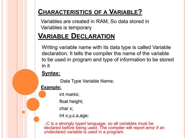 What Is A Variable In C Language Variable Declaration And Initialization Pptx