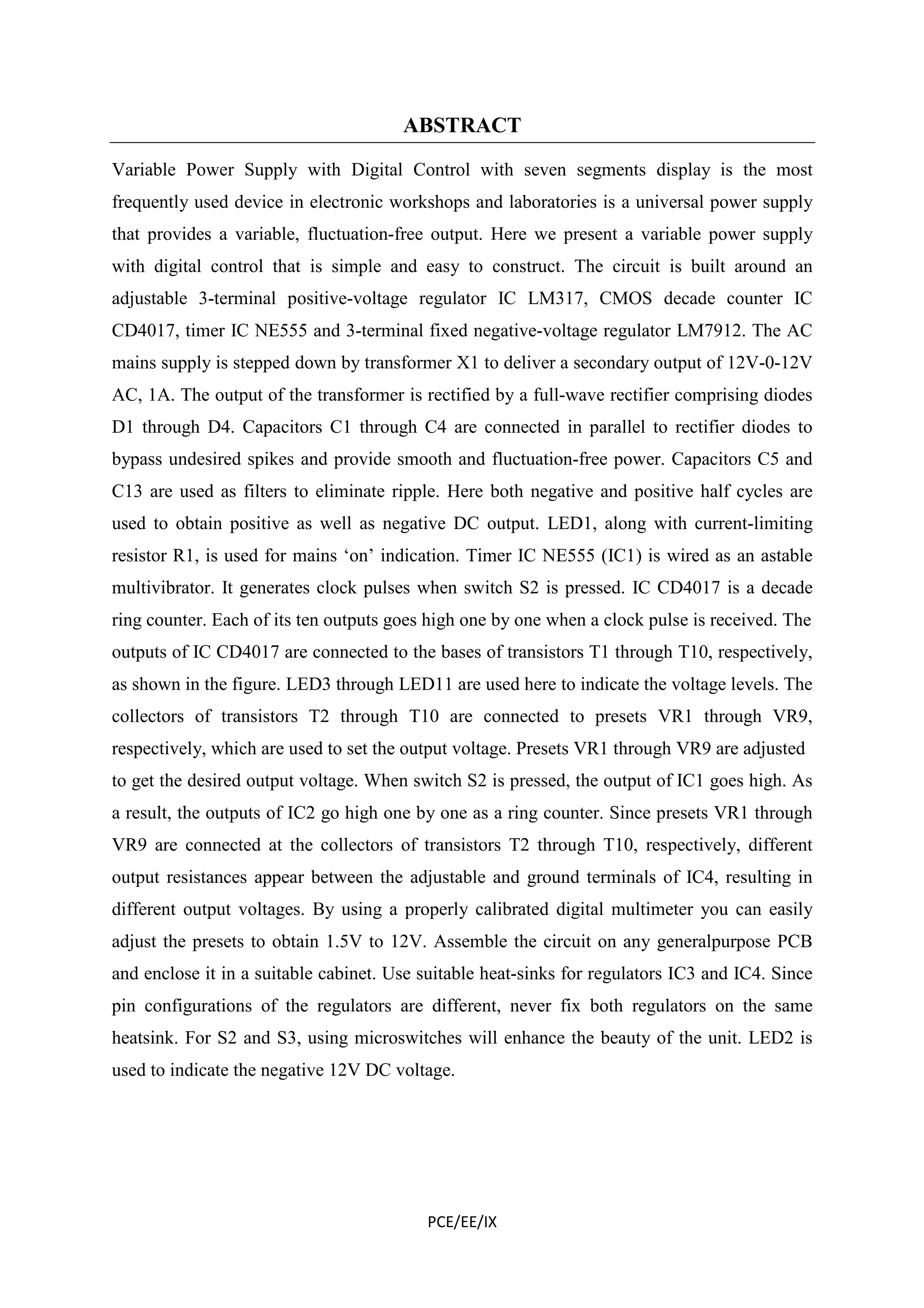 Variable power supply with digital control with seven segments display ...