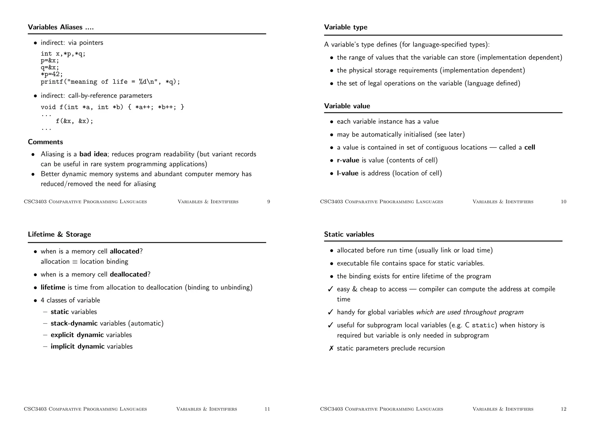 Variables: names, bindings, type, scope | PDF