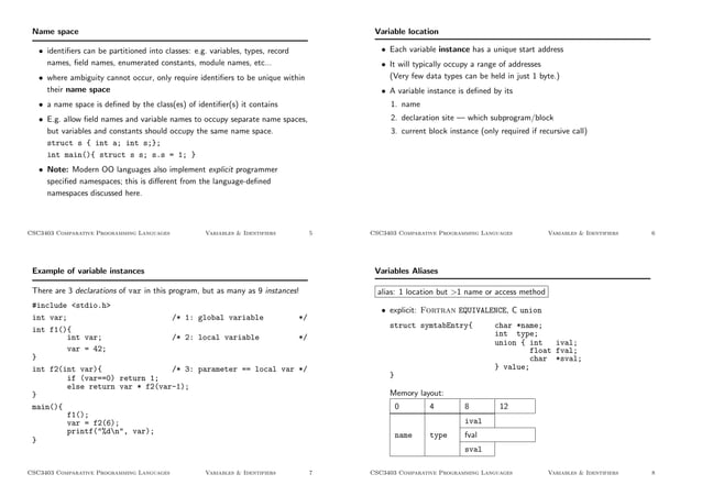 Variables: names, bindings, type, scope | PPT