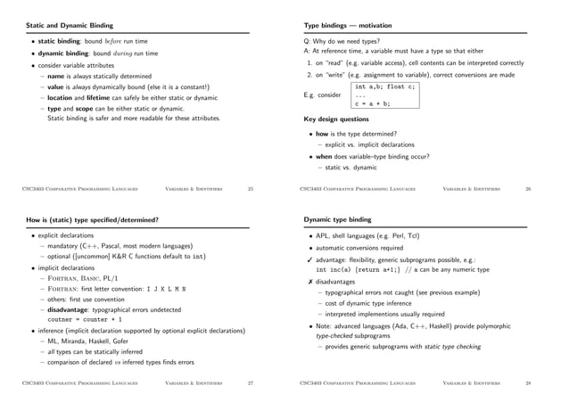 Variables: names, bindings, type, scope | PPT