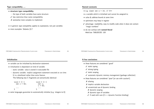 Variables: names, bindings, type, scope | PPT