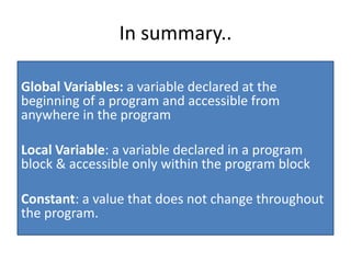 Variables and constants | PPTX
