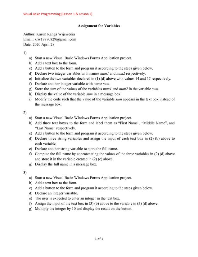 Assignment for Variables | PDF