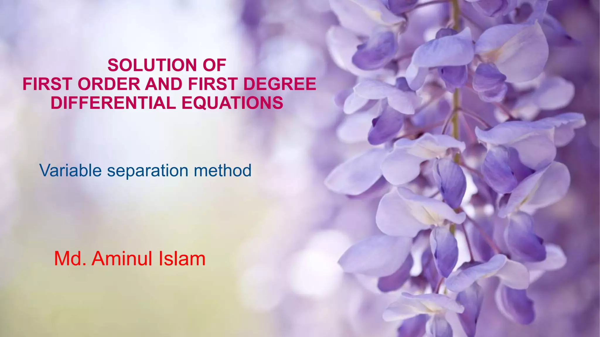 Ordinary Differential Equations Variable Separation Method Ppt