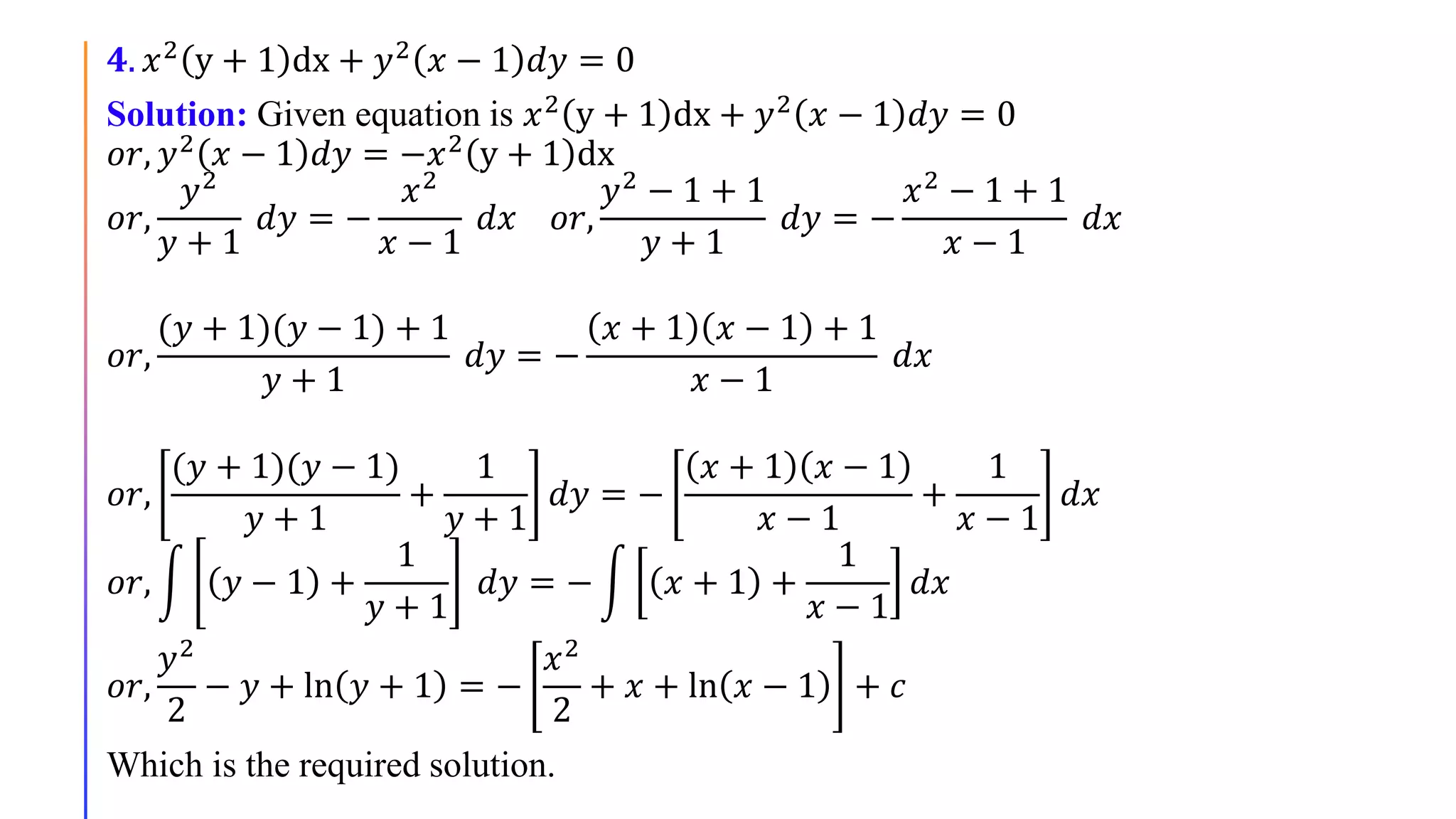 Ordinary Differential Equations Variable Separation Method Ppt