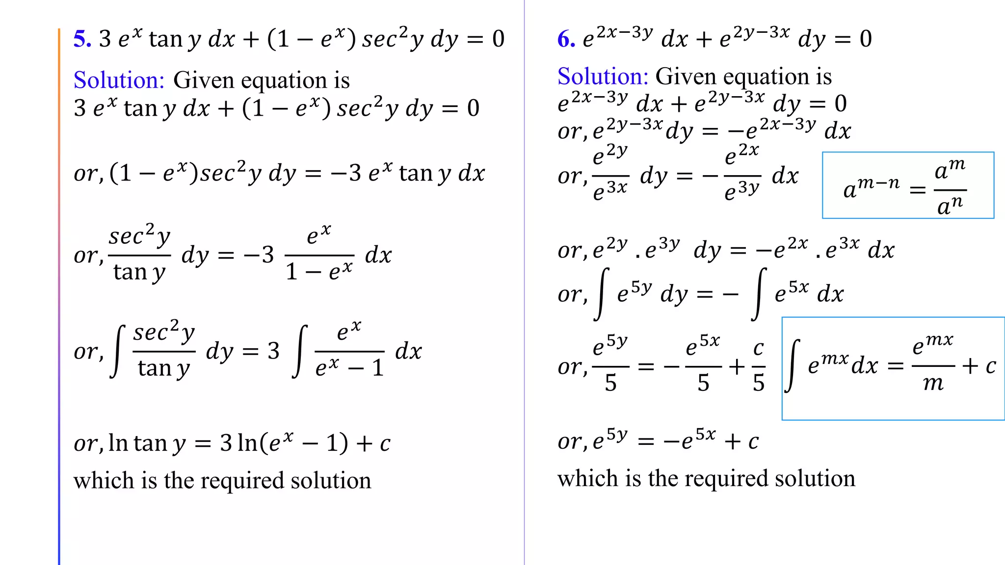 Ordinary Differential Equations Variable Separation Method Ppt