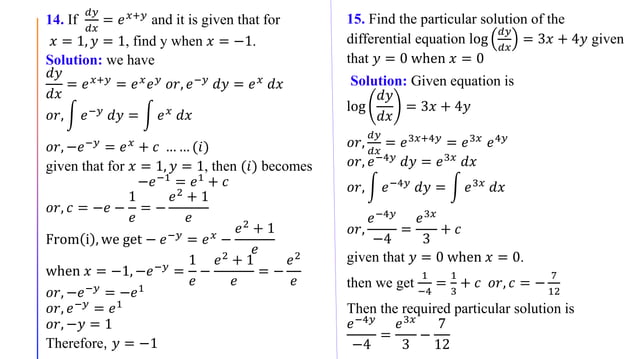 Ordinary Differential Equations Variable Separation Method Ppt