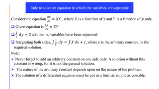Ordinary Differential Equations: Variable separation method | PPTX