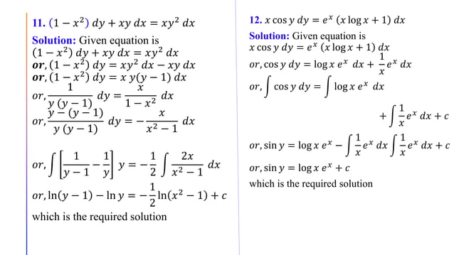 Ordinary Differential Equations: Variable separation method | PPT