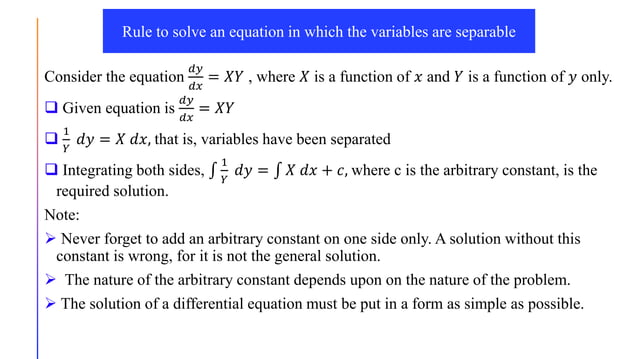Ordinary Differential Equations Variable Separation Method Ppt