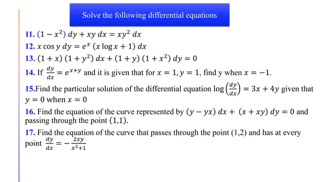 Ordinary Differential Equations Variable Separation Method Ppt