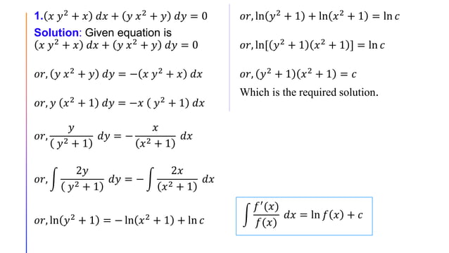 Ordinary Differential Equations Variable Separation Method