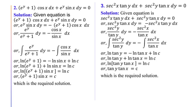 Ordinary Differential Equations Variable Separation Method Ppt