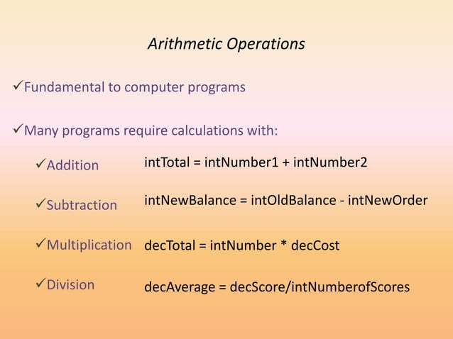 Variables in arithmetic operations | PPTX