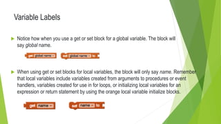 Variables in MIT App Inventor powerpoint | PPT