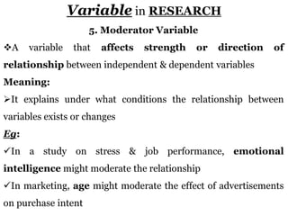 MEANING, USES, APPLICATION & PURPOSE OF DIFFERENT TYPES OF VARIABLES IN RESEARCH | PDF