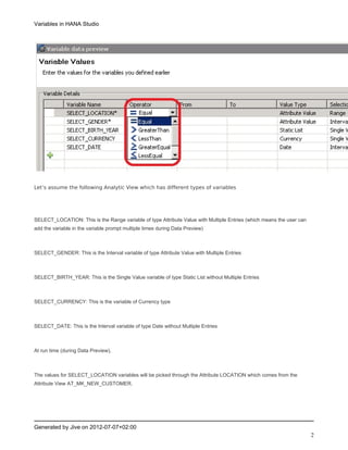 Variables in sap hana | PDF