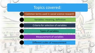Variables in social science research and its measurement ppt | PPTX