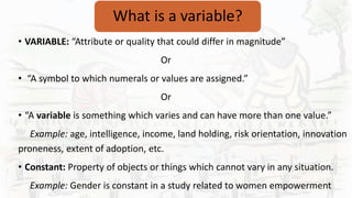 Variables in social science research and its measurement ppt | PPTX
