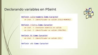 pseint instalacion y declaracion de Variables | PPTX