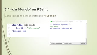 pseint instalacion y declaracion de Variables | PPTX