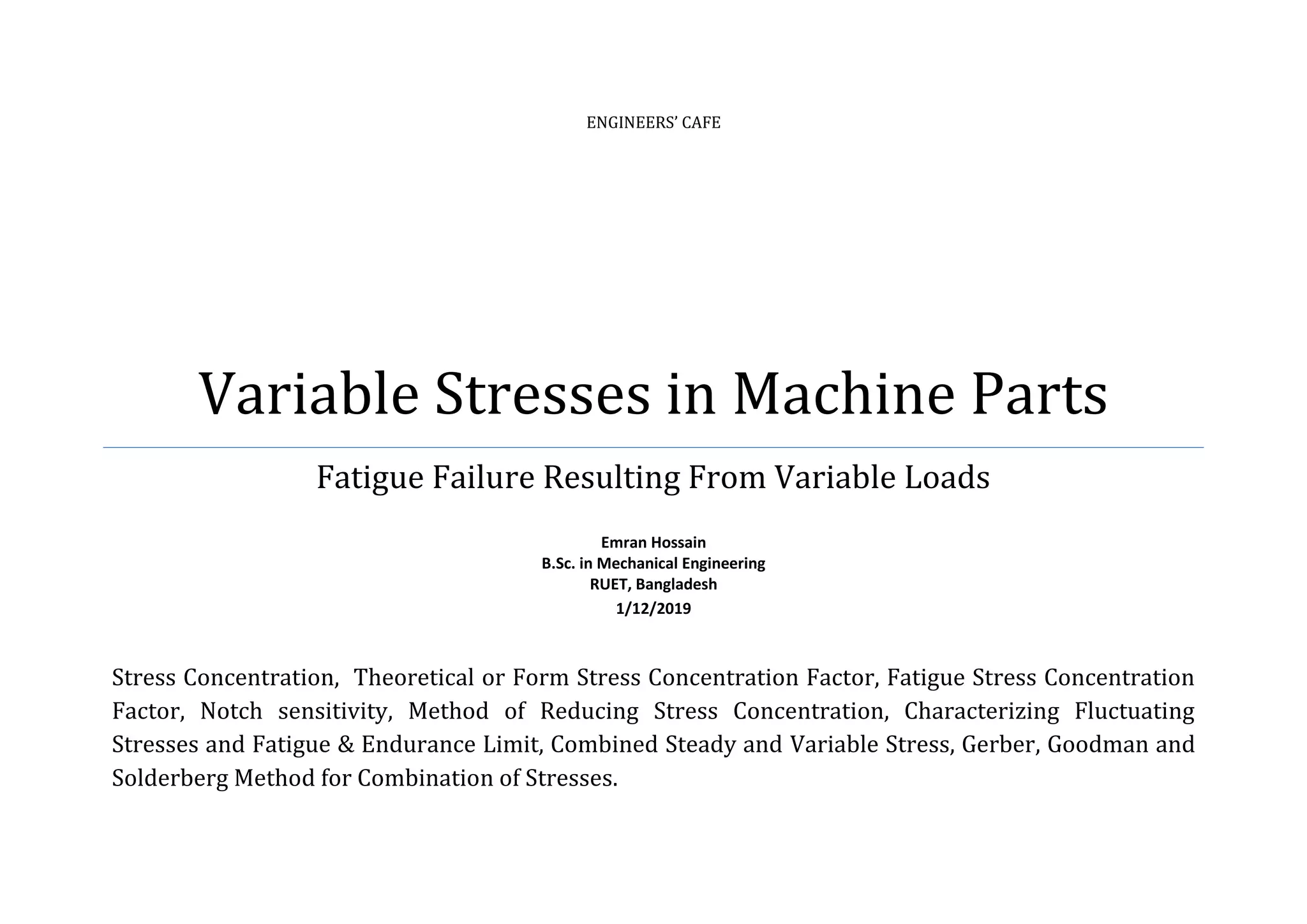 Variable stresses in machine parts | PDF