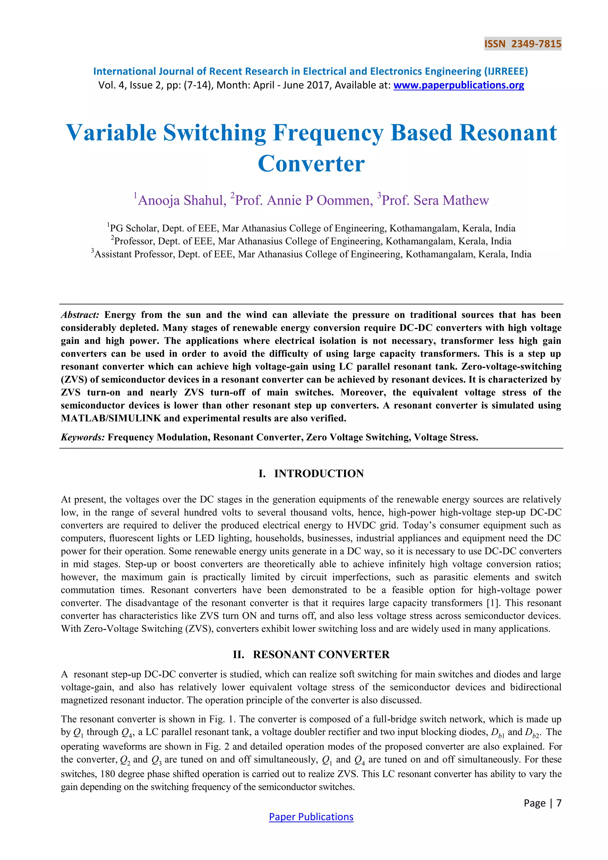 Variable Switching Frequency Based Resonant Converter | PDF
