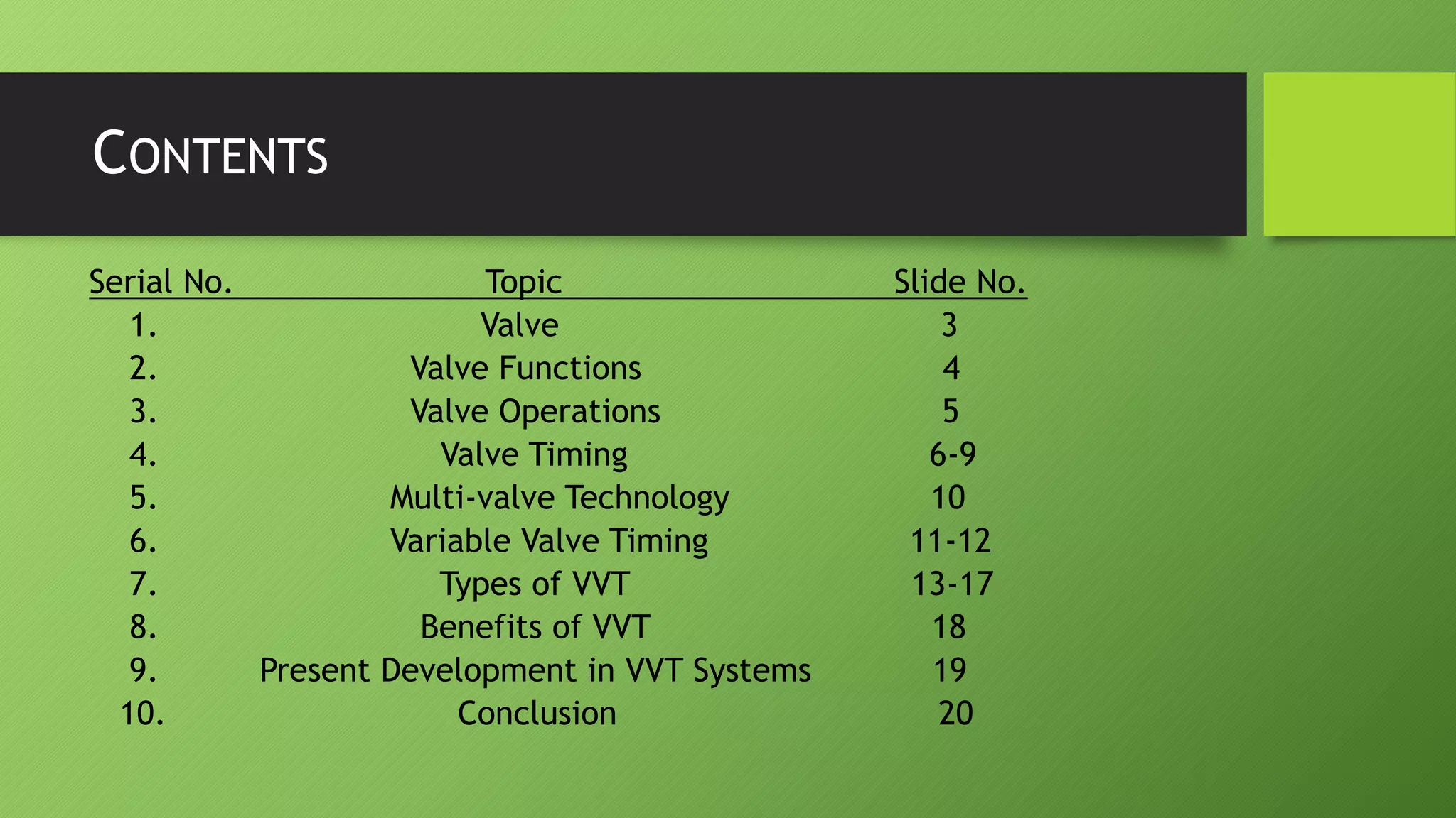 Variable valve timing in internal combustion engine | PPTX