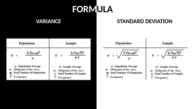 VARIANCE AND STANDARD DEVIATION Statistics | PPT