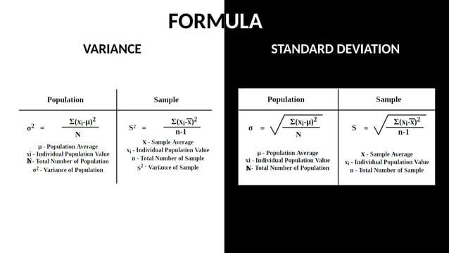 VARIANCE AND STANDARD DEVIATION Statistics | PPT