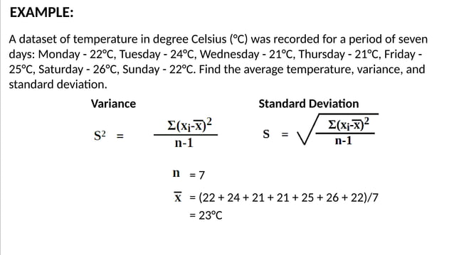 VARIANCE AND STANDARD DEVIATION Statistics | PPT
