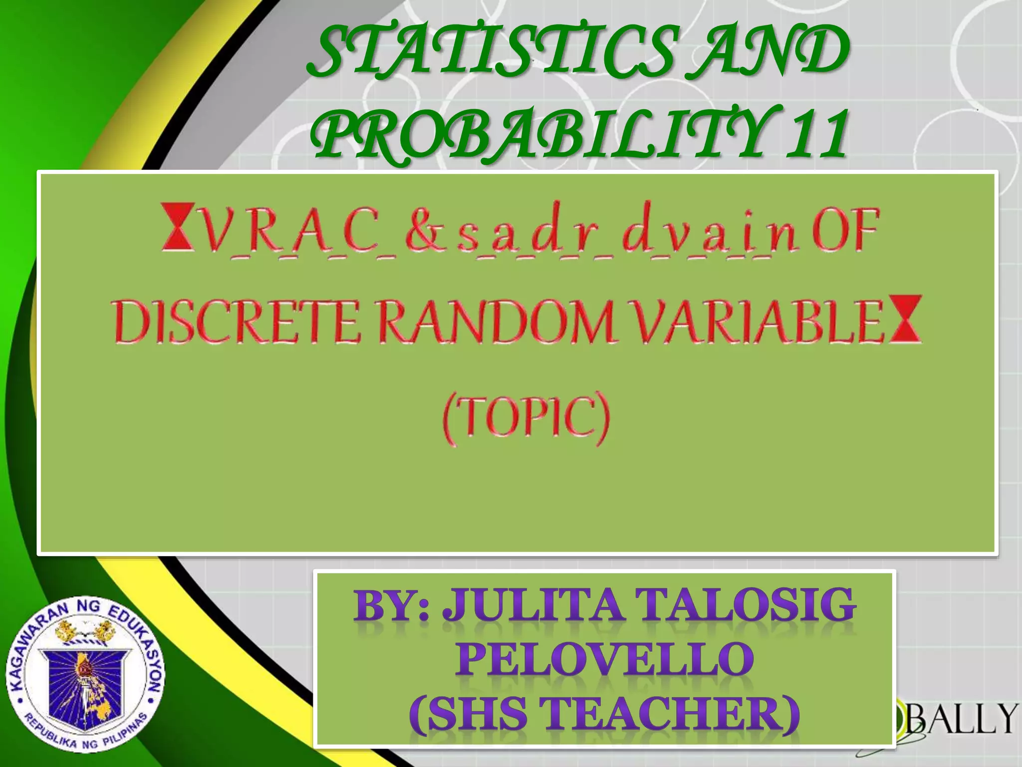 Variance Of Discrete Random Variablepptx