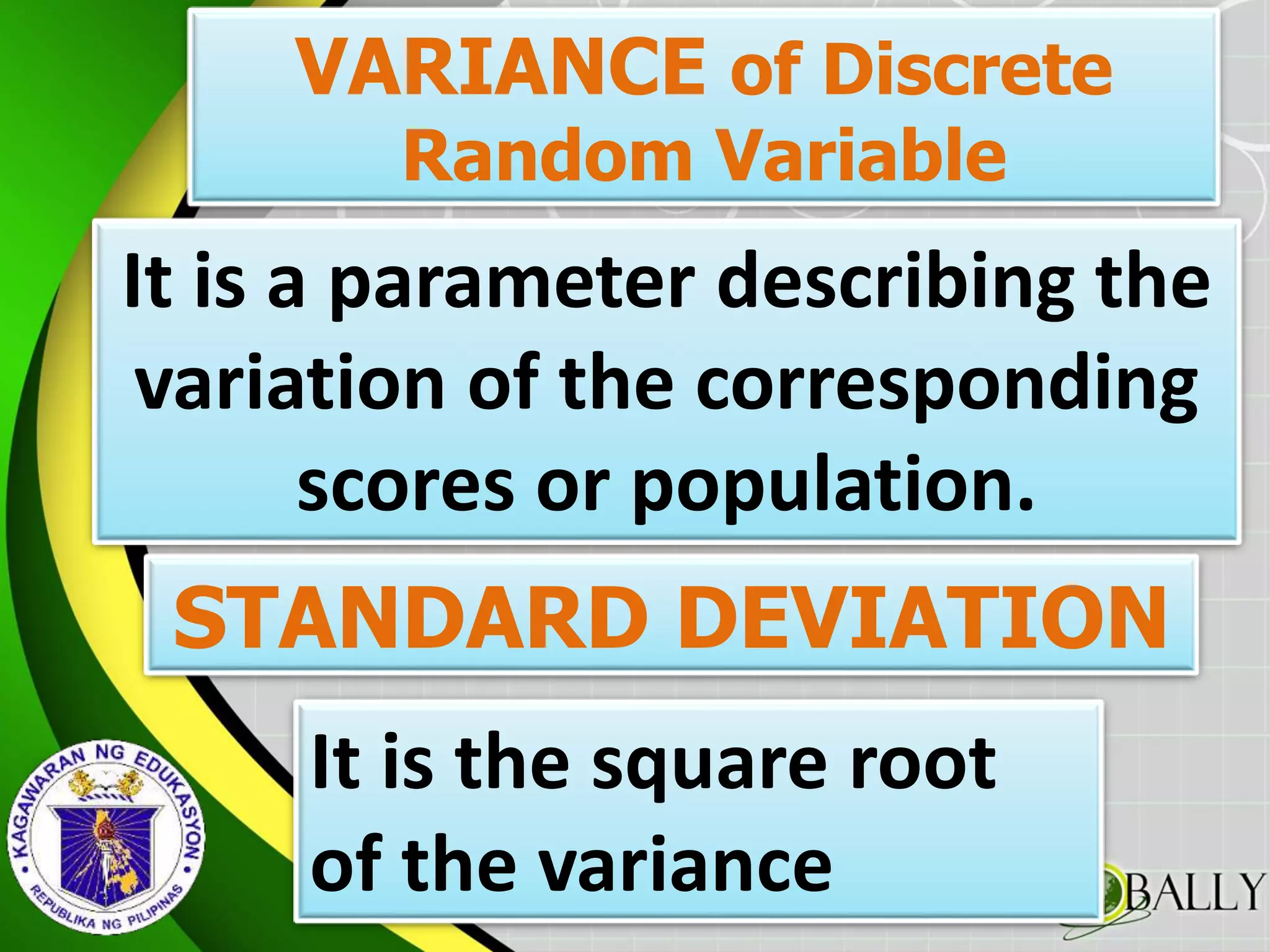 VARIANCE OF DISCRETE RANDOM VARIABLE.pptx