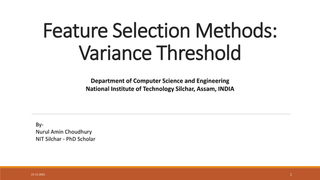 Variance threshold based feature selection method | PPTX | Technology ...