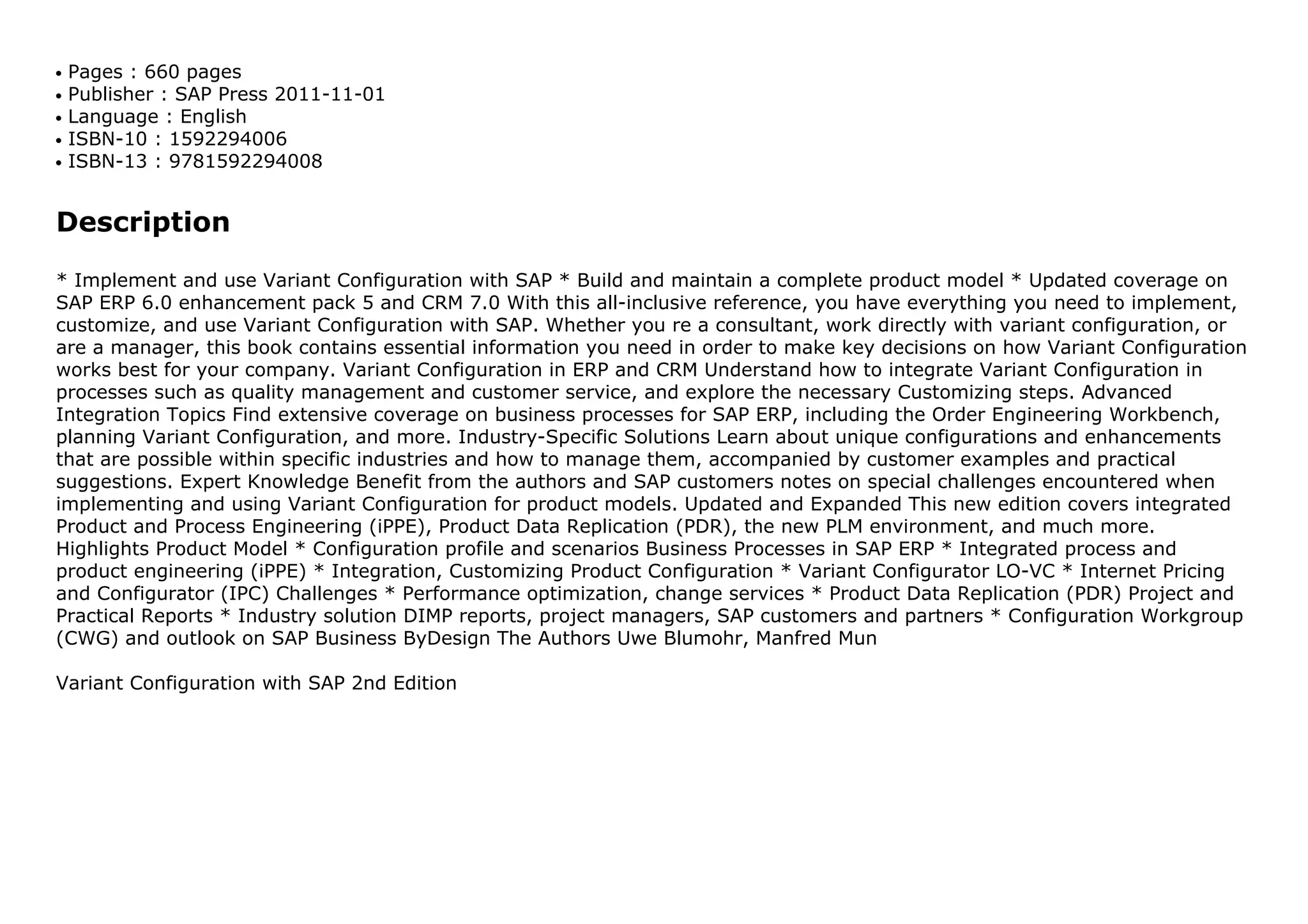Variant Configuration with SAP 2nd Edition | PDF