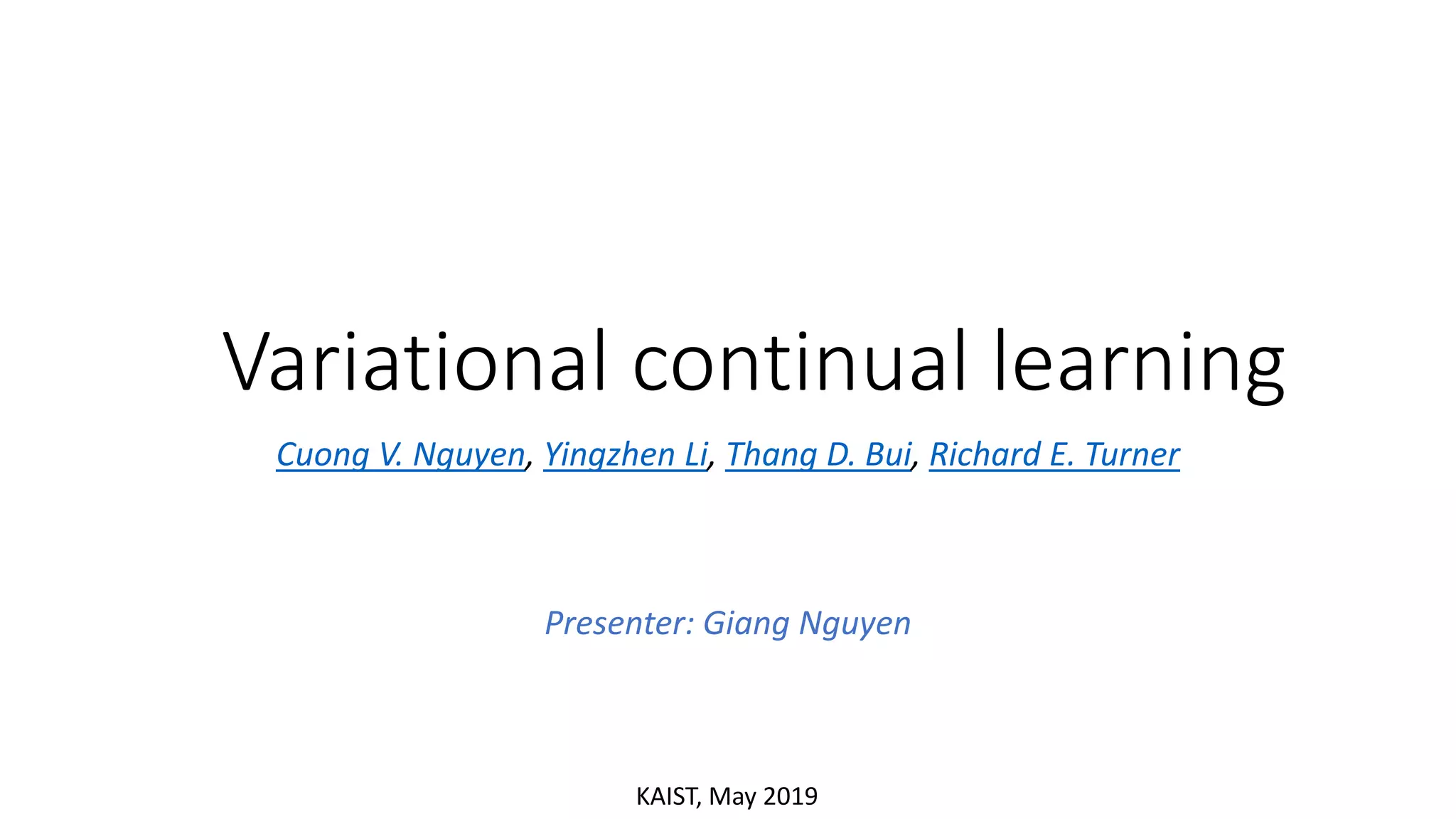Variational Continual Learning Ppt