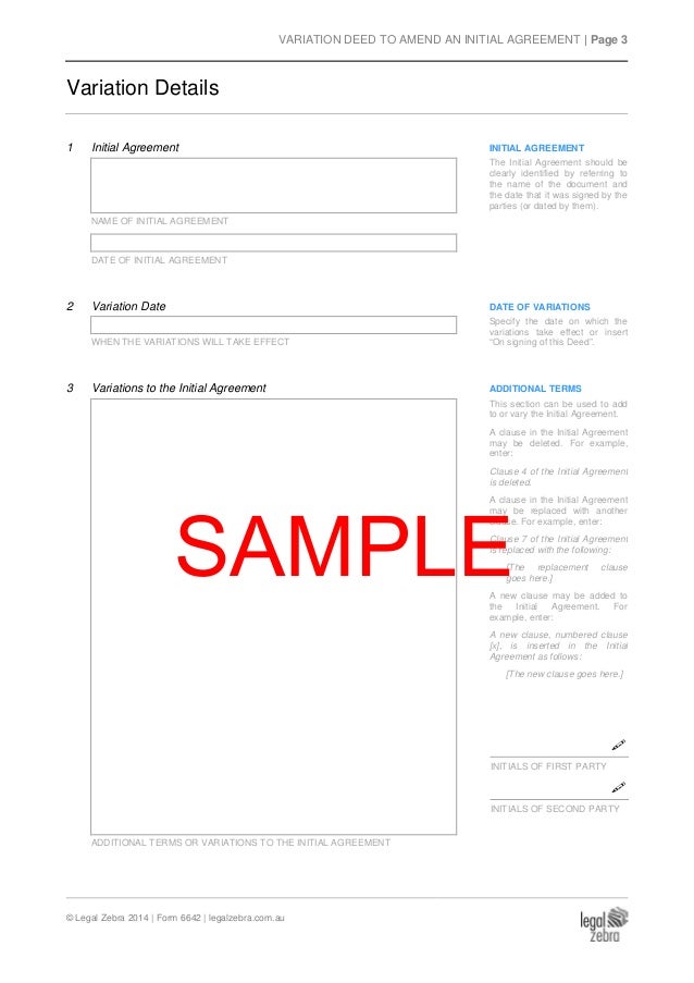 Variation Deed (To Amend an Initial Agreement) Template - Sample