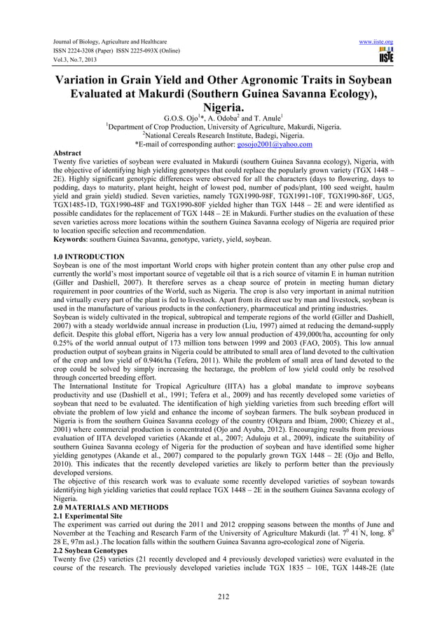 Variation in grain yield and other agronomic traits in soybean | PDF | Agriculture | Industries
