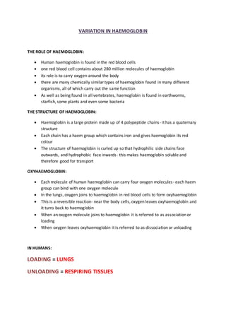 AQA Variation in haemoglobin | PDF