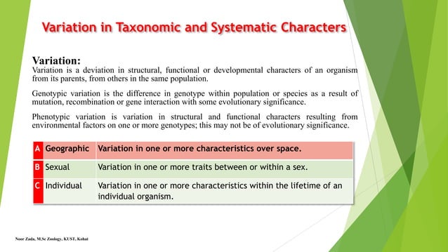Variation in taxonomic and systematic characters | PPT