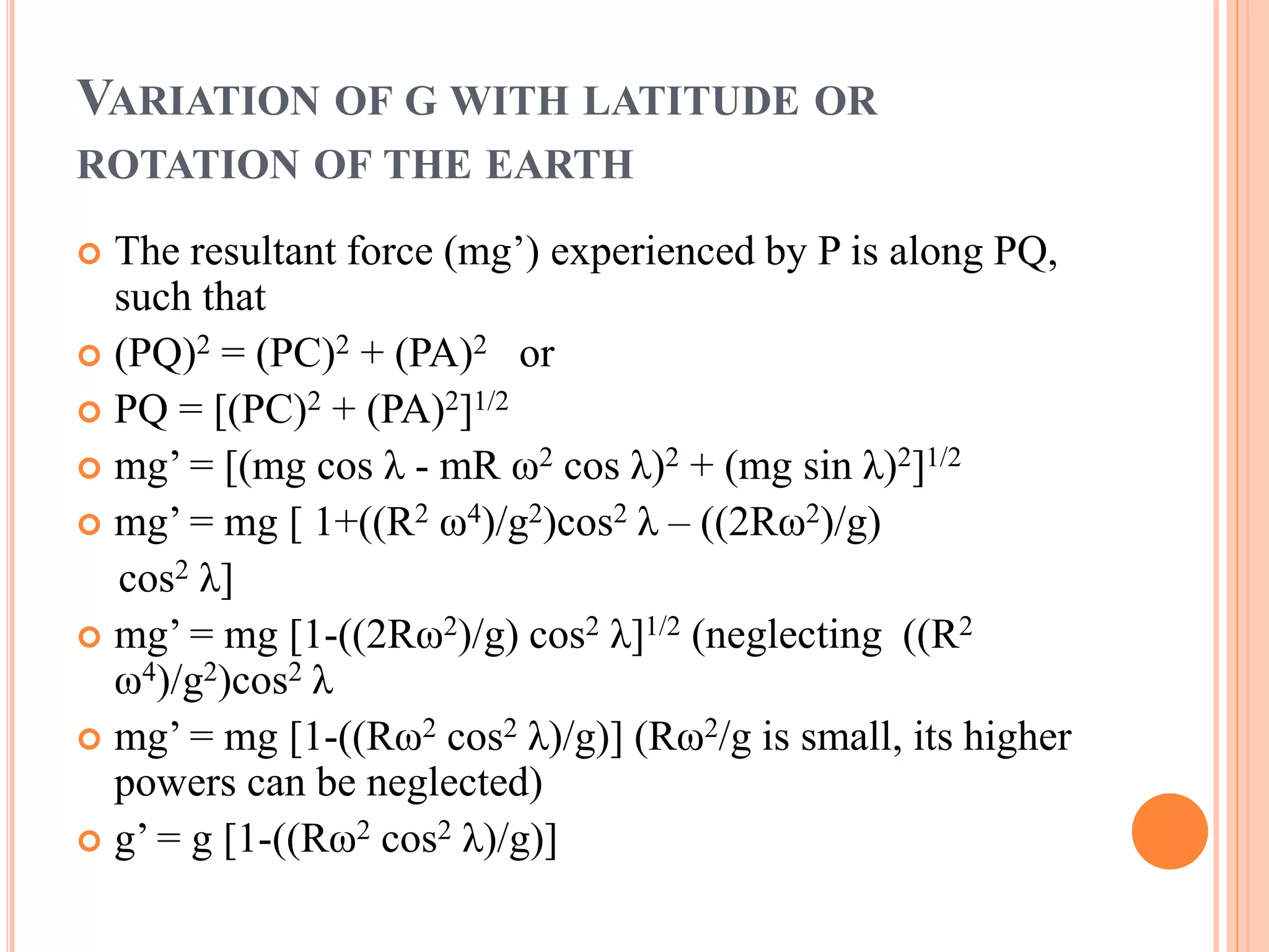 Variation of g with latitude or rotation of earth | PPTX