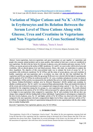 Variation of Major Cations and Na+K+ATPase in Erythrocytes and Its ...
