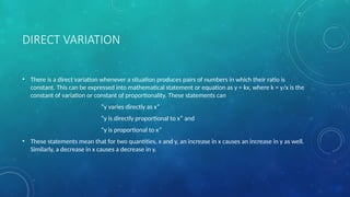 VARIATIONS(Direct Variation for Grade 9 students | PPTX