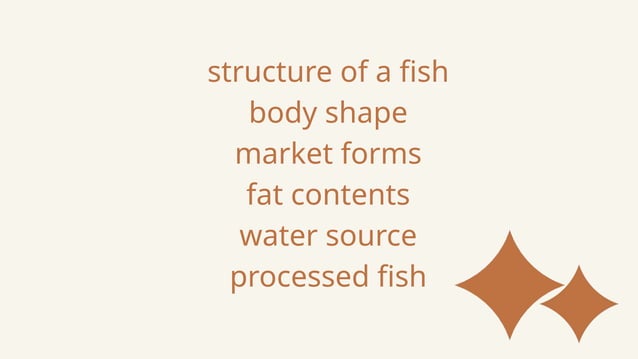 VARIETIES OF FISH, STRUCTURE OF FISH, BODY SHAPE, MARKET FORMS, FAT ...